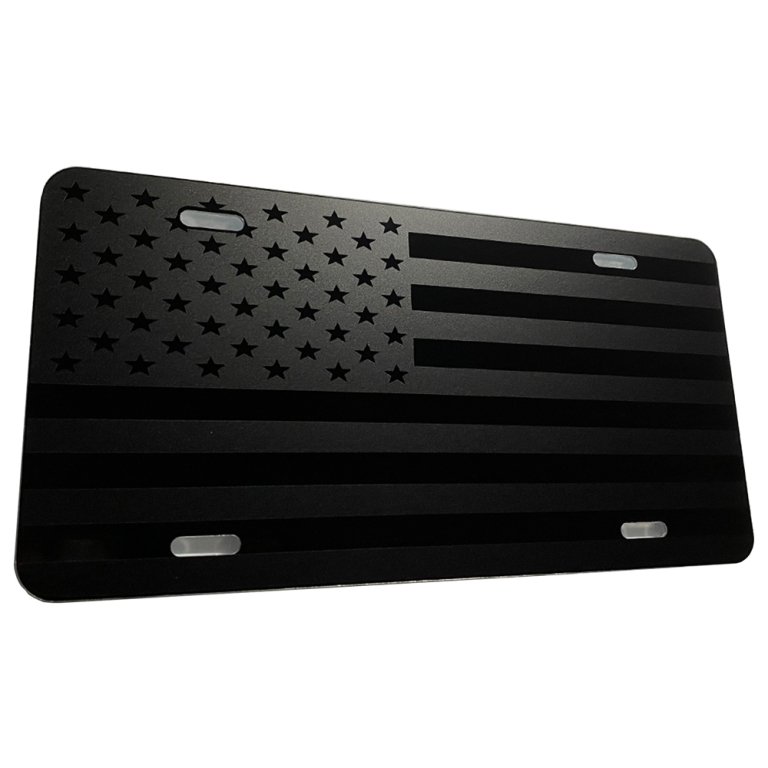 Matte Blk American Flag Heavy Duty Aluminum License Plate S14
